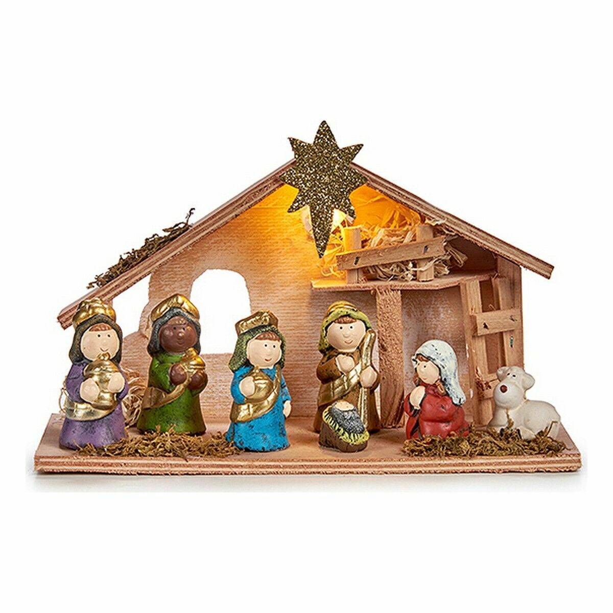 Christmas nativity set Multicolour Wood Ceramic 28 x 17 x 10 cm (6 ...